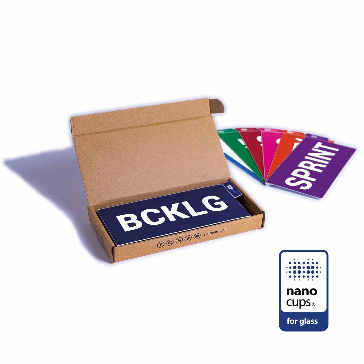 7x Column Cards scrum kanban - nanocups for glass - PATboard